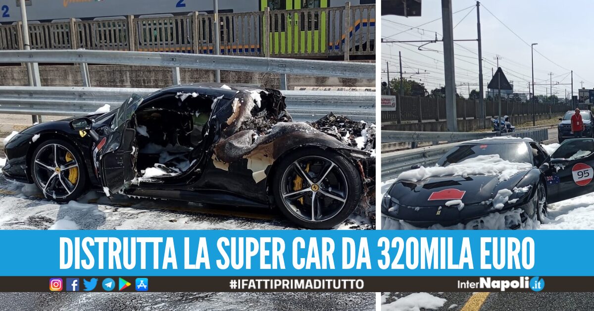 Ferrari 296 GTS distrutta dalle fiamme, l'autista si mette in salvo ...